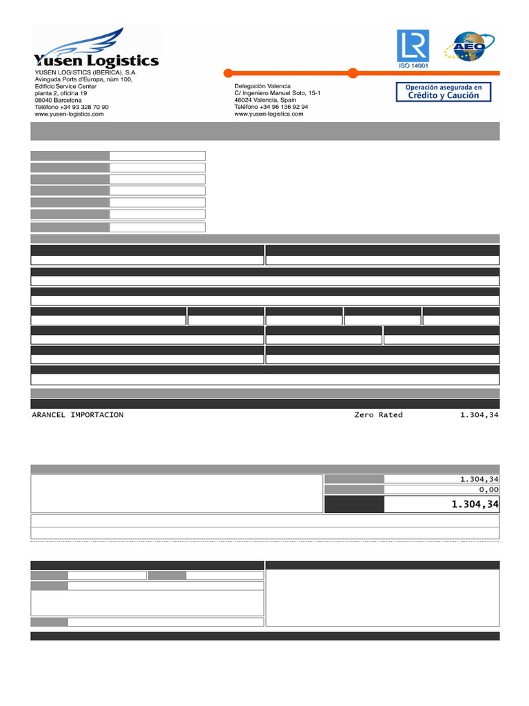 Tax Disbursement Invoice V00094819: Asp Fresh SL B74368978 Avda ...