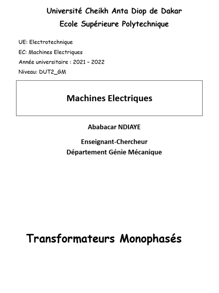 Machines_Electriques_DUT2_Chap_II_Transformateurs_Monophasés | PDF