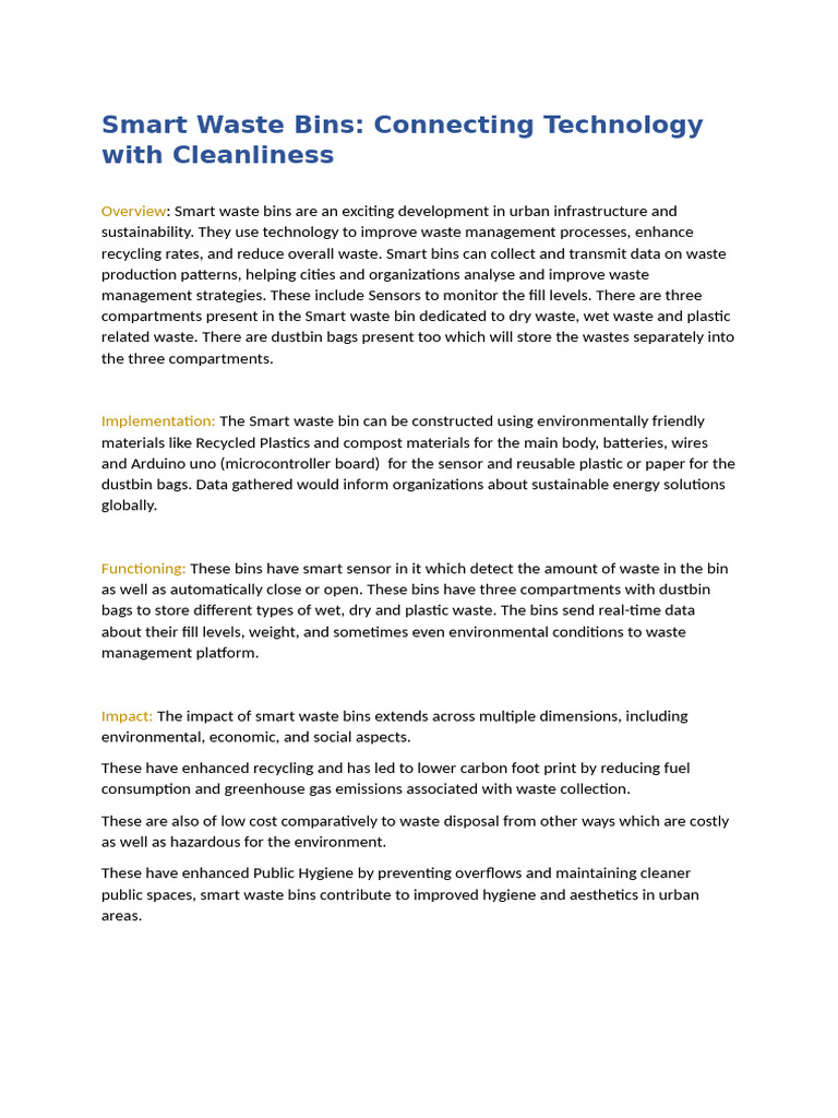 Smart Waste Bins Connecting Technology with Cleanliness | PDF