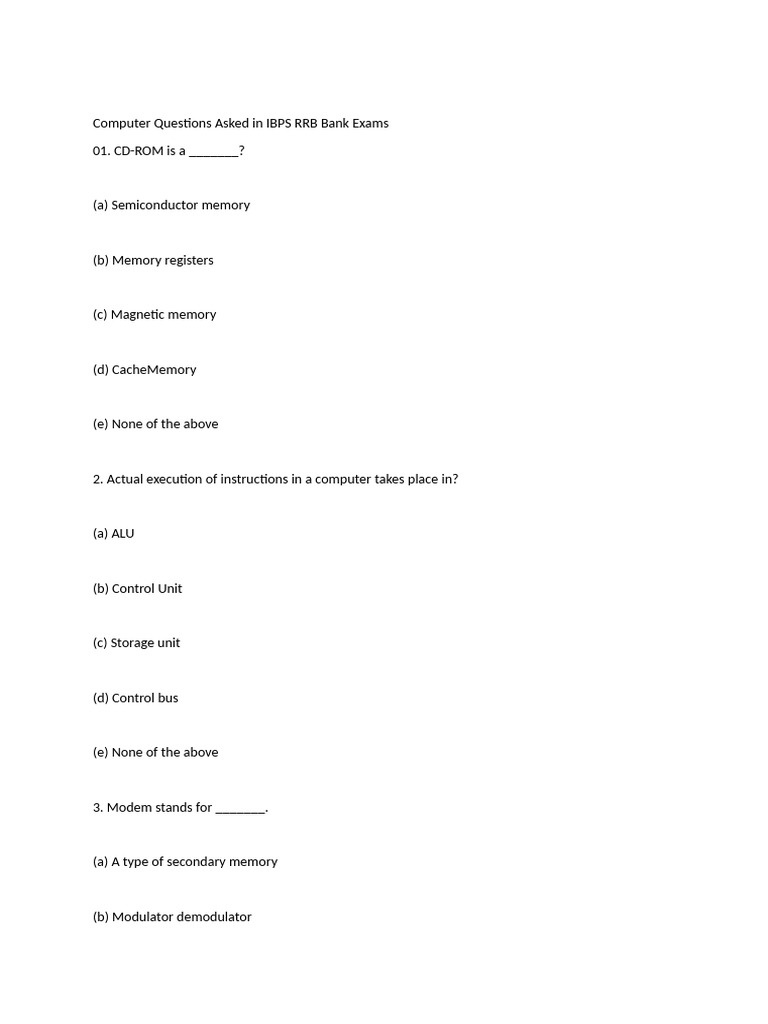 Computer Questions Asked in IBPS RRB Bank Exams | PDF | Computer Data ...