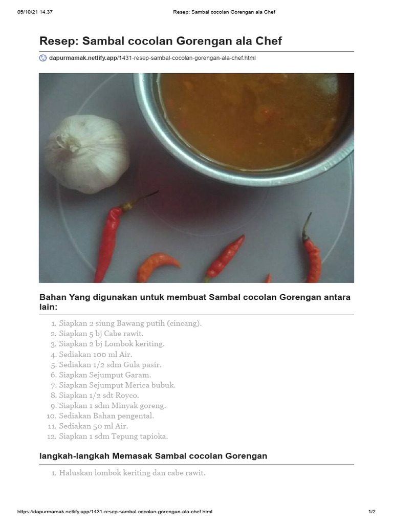 Resep - Sambal Cocolan Gorengan Ala Chef | PDF