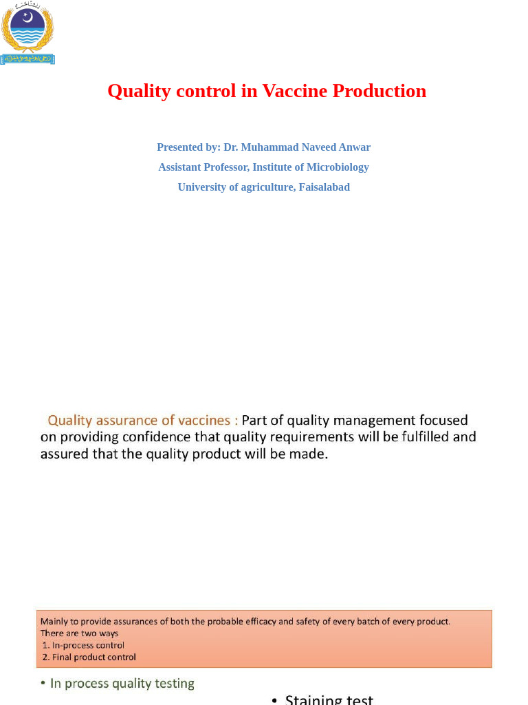 Quality Control of Vaccines-Pqm | PDF