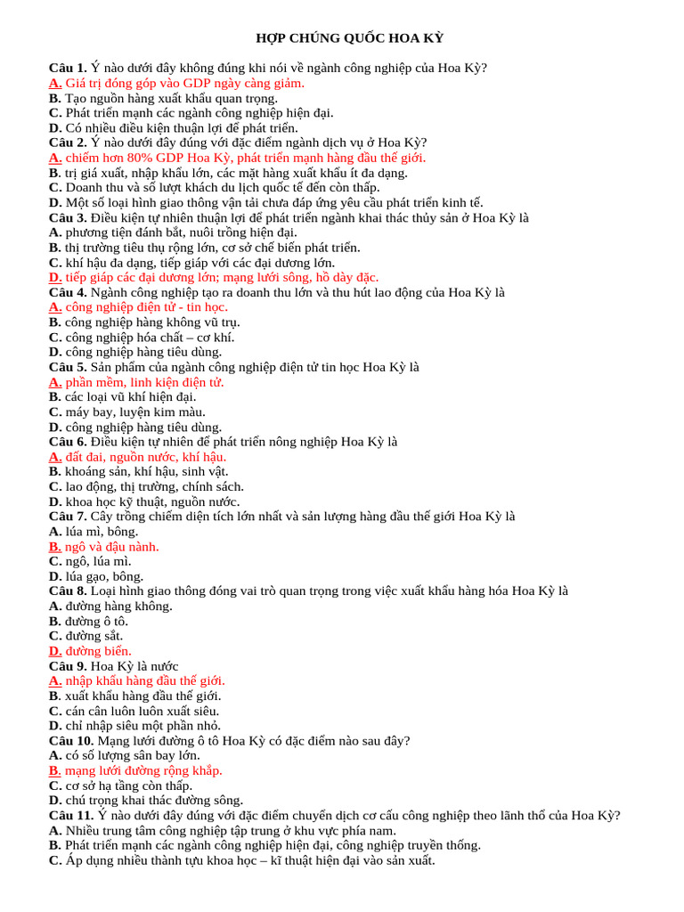 ĐÁP ÁN ĐỊA -TN 11-GK2-2024-HS | PDF