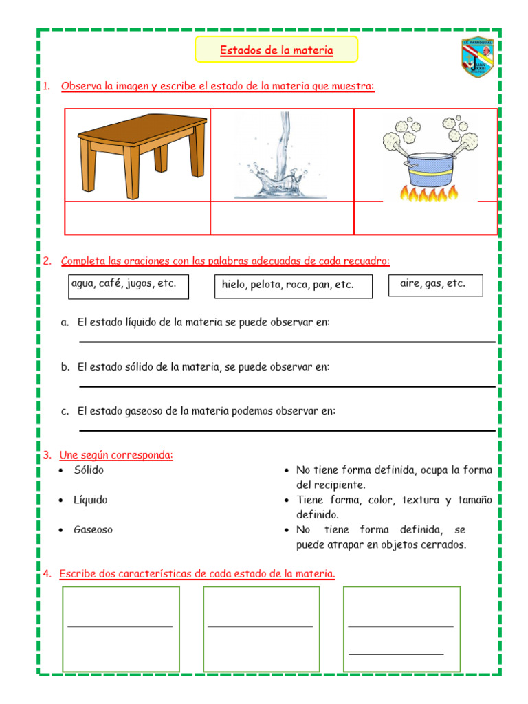 FICHA ESTADOS DE LA MATERIA C. y TEC. | PDF