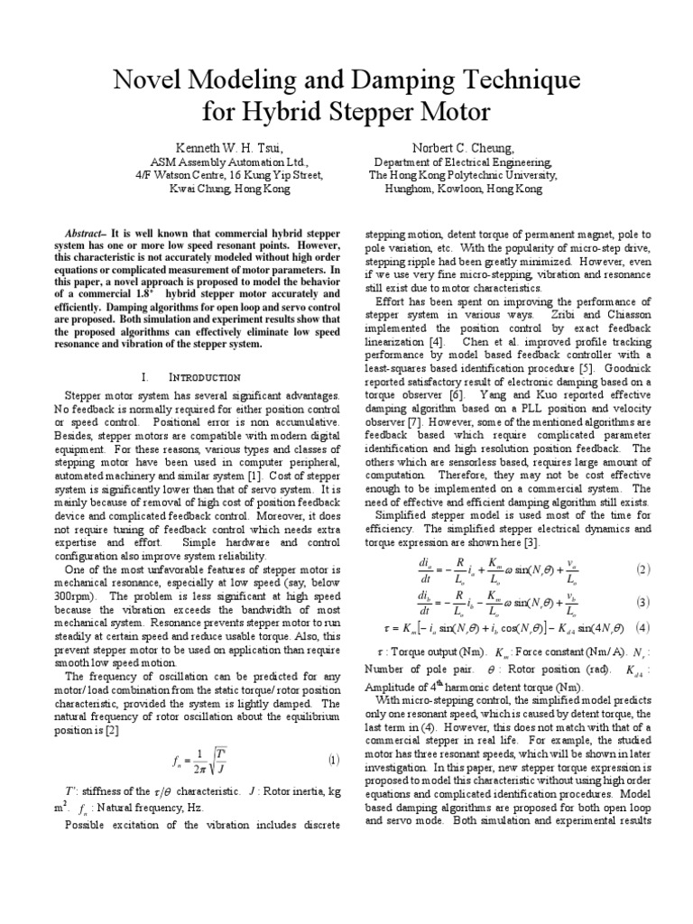 Novel Modeling and Damping Technique For Hybrid Stepper Motor | PDF | Electric Motor | Control ...