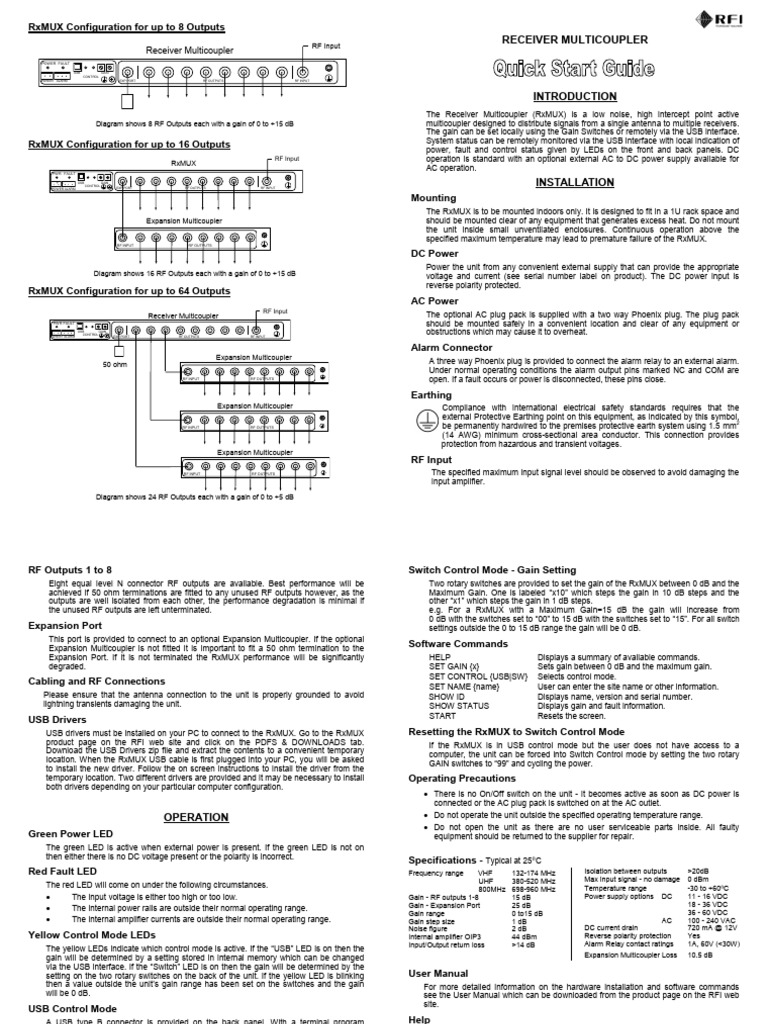 RFI Receiver Multicoupler, RXxxxx-3408-31 Quick Start Guide | PDF ...