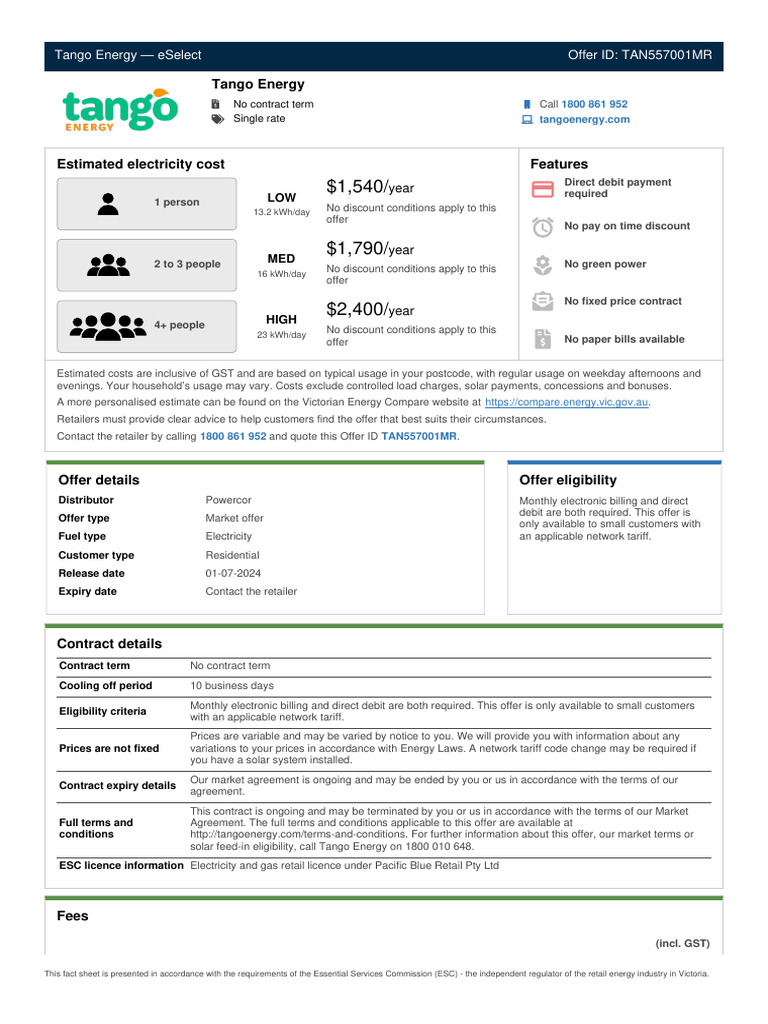 Tango Energy eSelect Market Offer | PDF | Debit Card | Credit Card