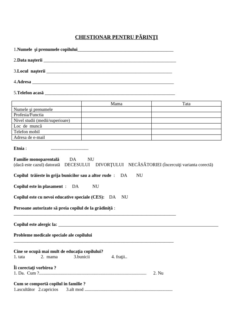 25 Chestionar Parinti | PDF | Lifestyle