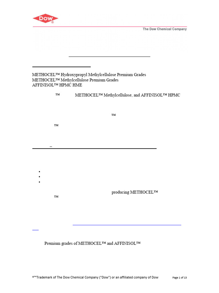 Methocel HPMC Product Overview | PDF