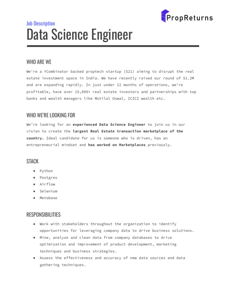 PropReturns - Data Science JD | PDF