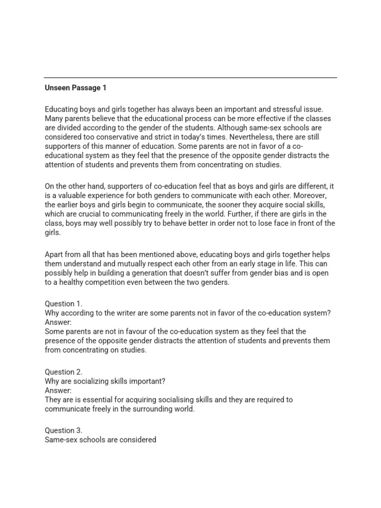 Unseen Passage Practice | PDF