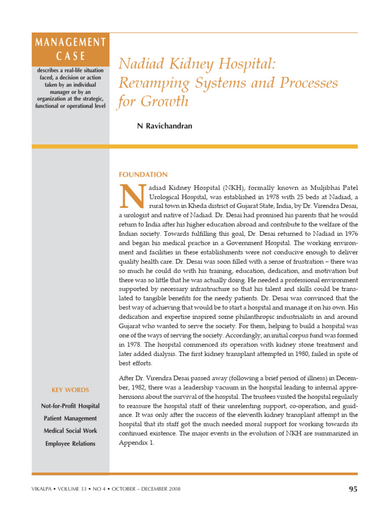 Ravichandran 2008 Nadiad Kidney Hospital Revamping Systems and Processes For Growth | PDF