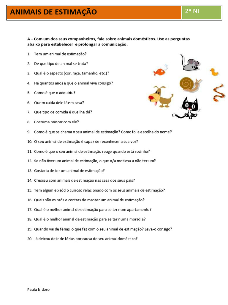 Copia de FICHA - ANIMAIS - ESTIMAÇÃO | PDF | Animal de estimação ...