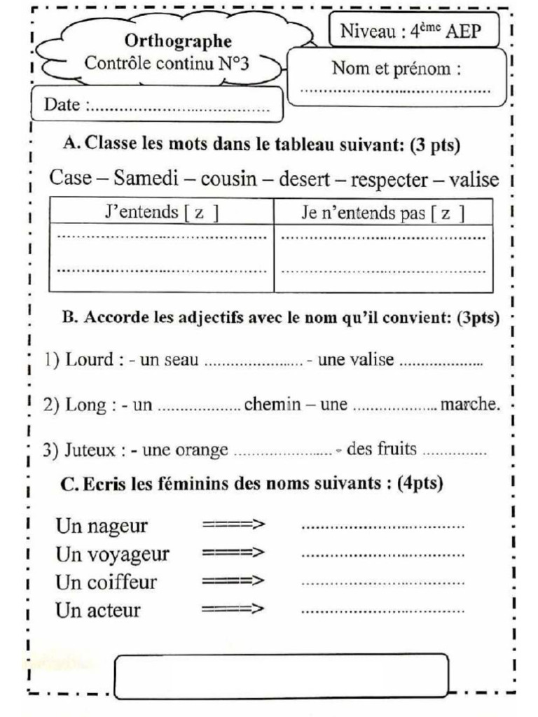 Control N°1 3ème Aep (1) Orthographe | PDF