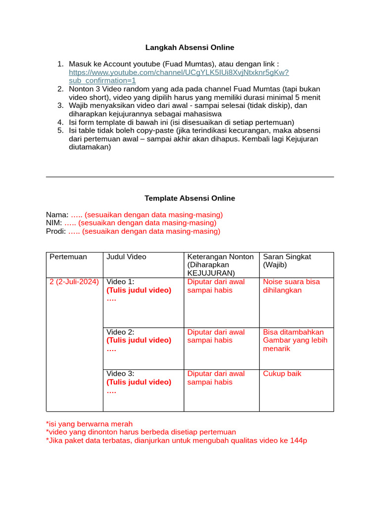 Langkah Absensi Online Template | PDF