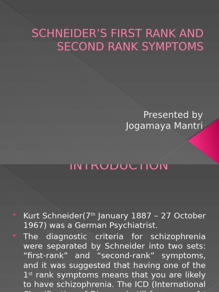 Schneider’s First Rank and Second Rank Symptoms | PDF