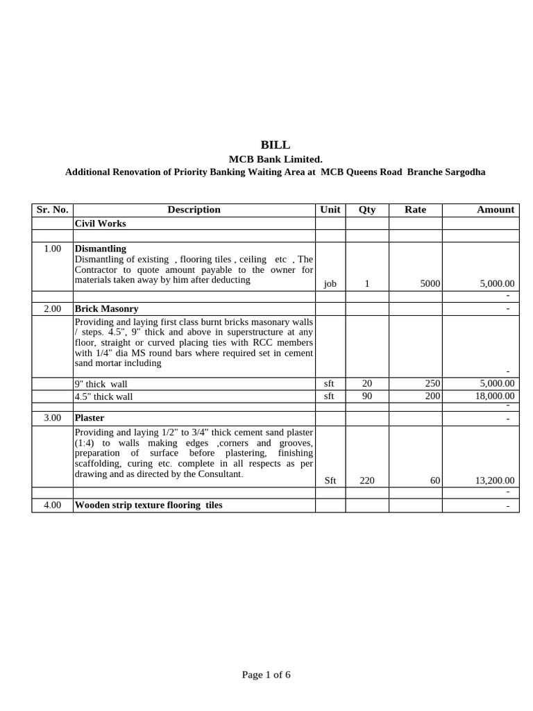 Waiting Lounge BOQ | PDF