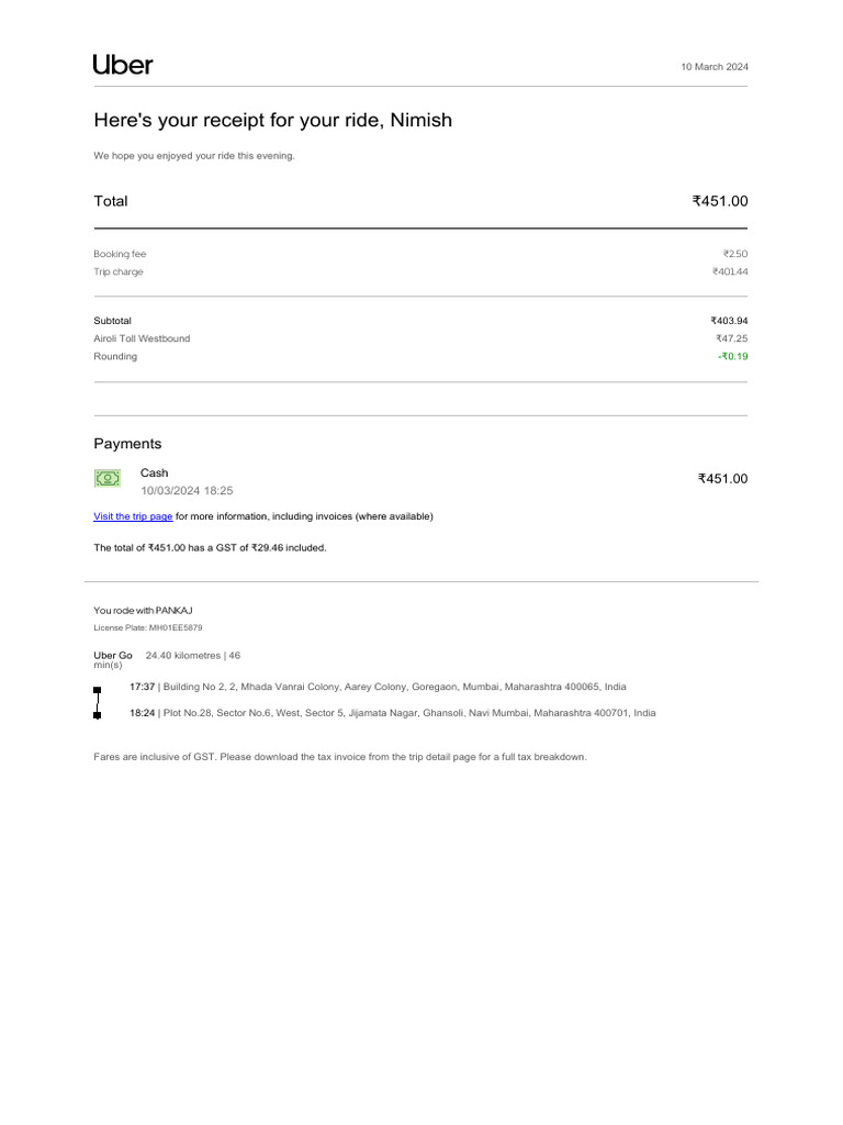 Uber Receipt for March 10, 2024 | PDF