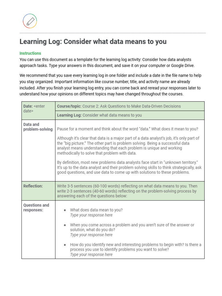 Learning-Log-Template_Consider-what-data-means-to-you | PDF