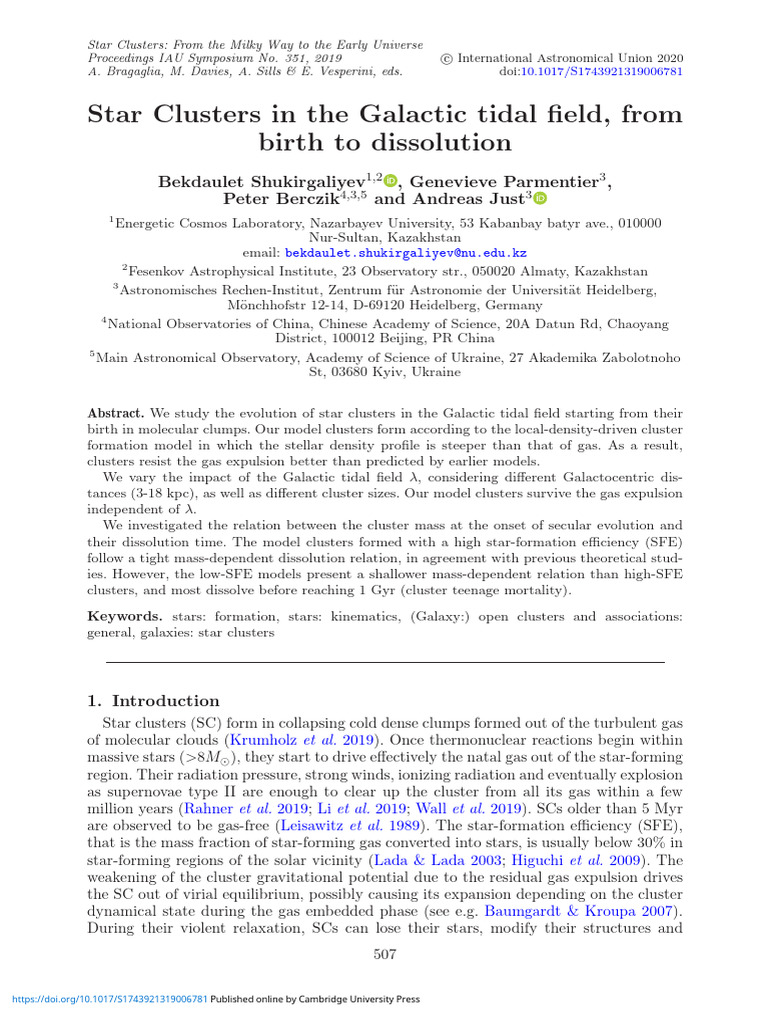 Star Clusters in The Galactic Tidal Field From Birth To Dissolution | PDF
