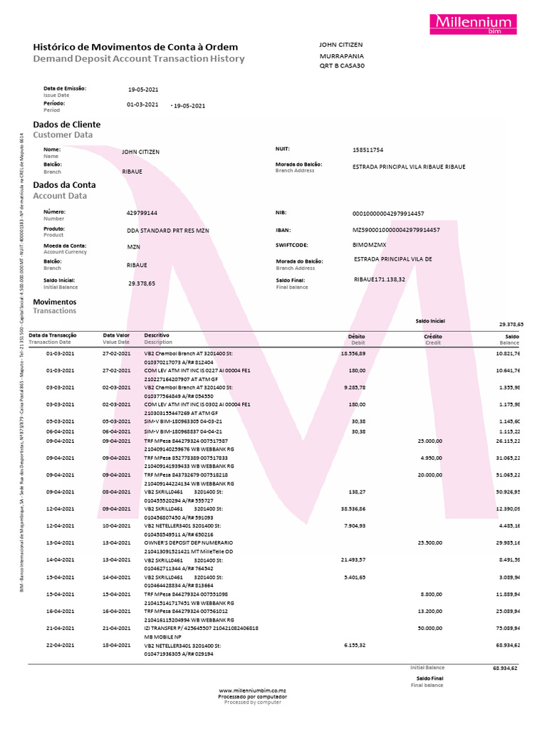 Poland Millennium Bank Statement Word and PaDF Template | PDF ...