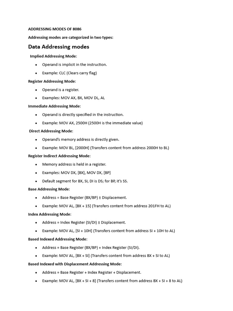 Addressing Modes of 8086 | PDF