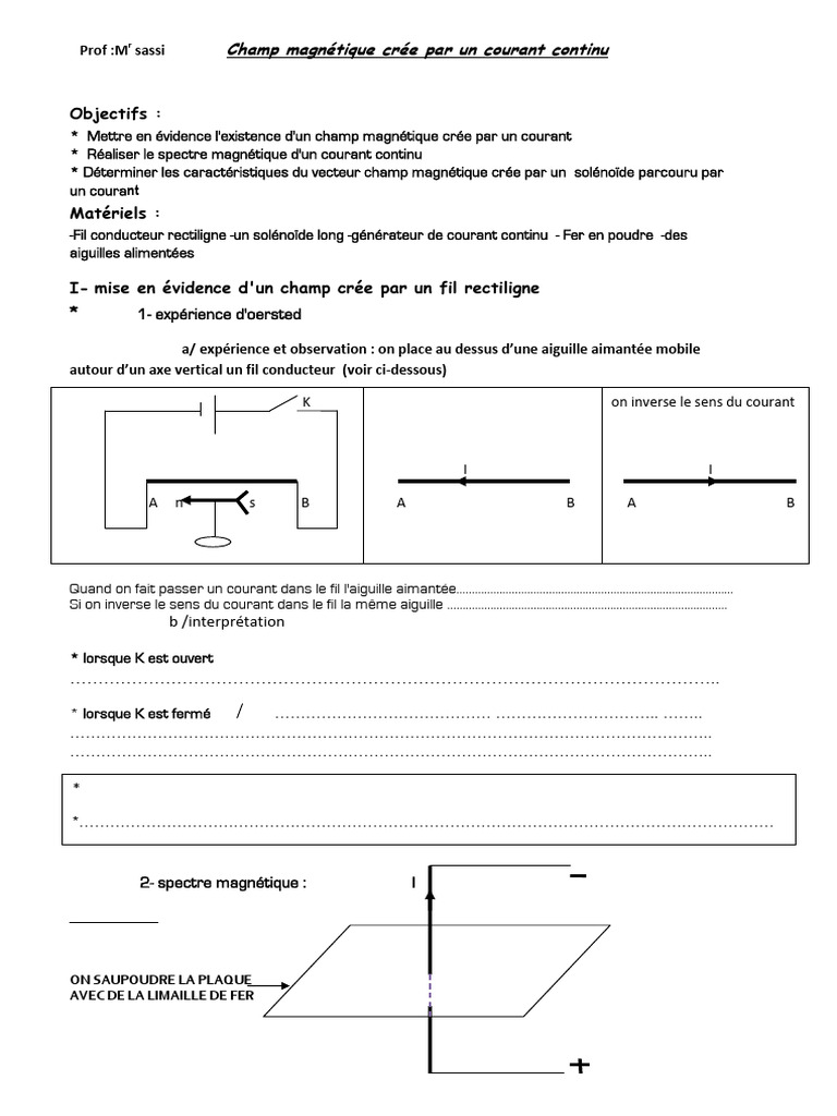 Cours - Physique Champ Magnetique Creé Par Un Courant Continu - 3ème ...