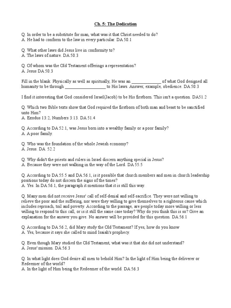 Chapter 5 The Dedication Answer Sheet | PDF | Last Judgment | Mary ...