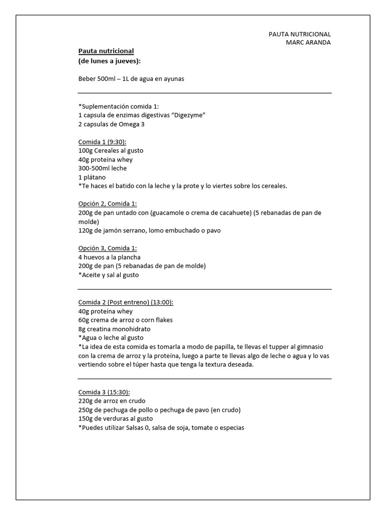 Plan Nutricional + Entrenamiento FEBRERO - Marc Aranda | PDF