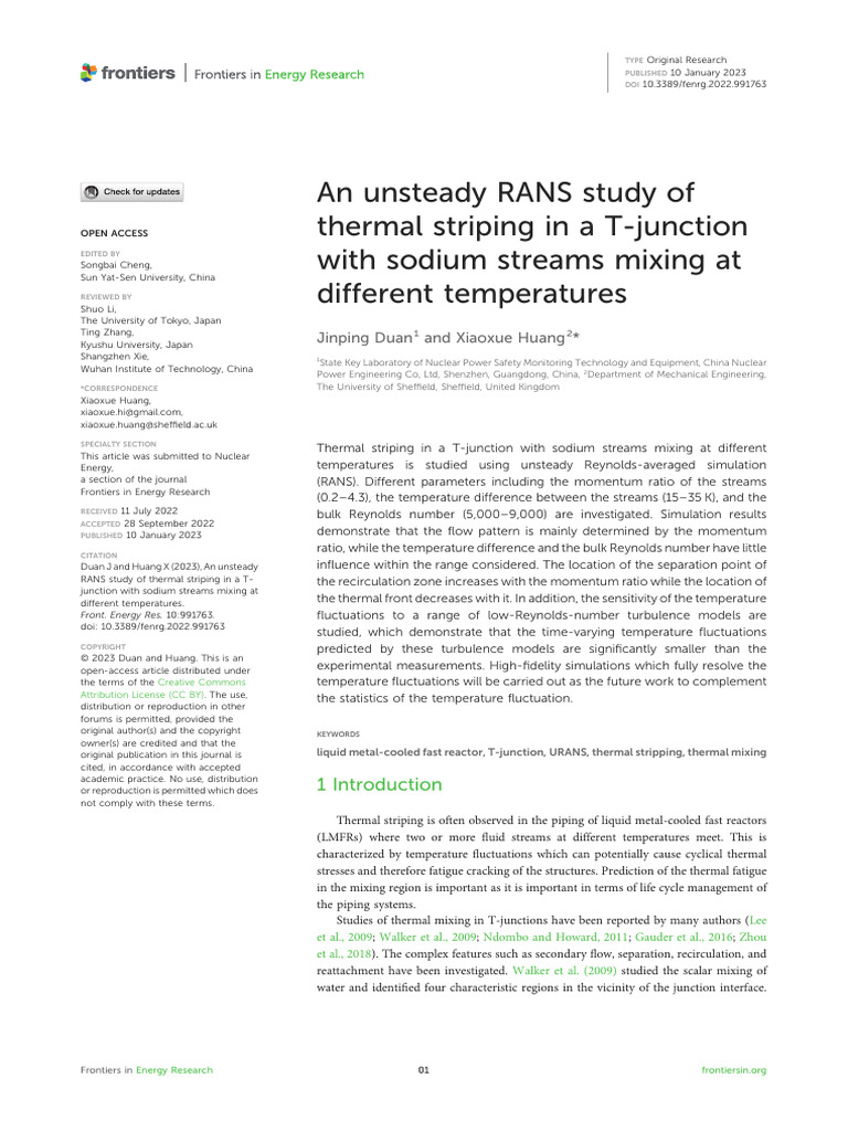 An Unsteady RAns Study of Thermal Striping in A T Junction With Sodium ...