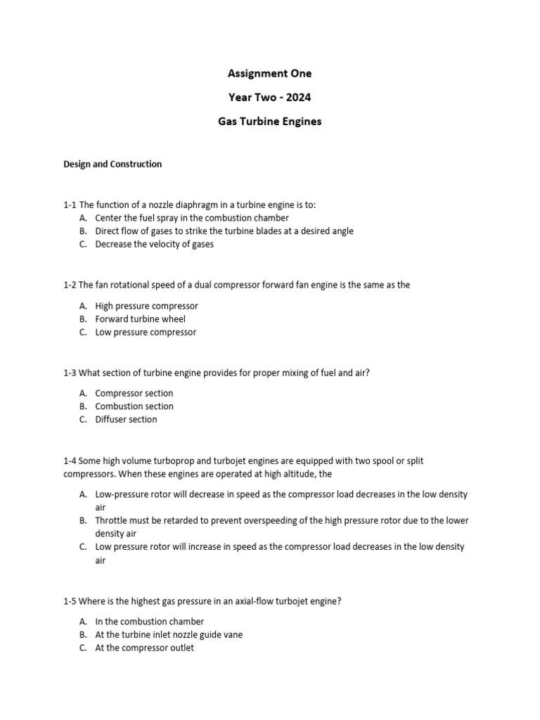 Gas Turbine Engines - T1-1 | PDF