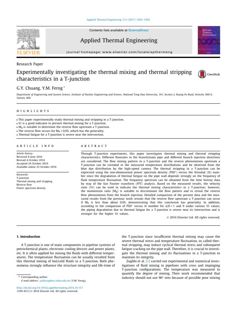 Experimentally Investigating The Thermal Mixing and Thermal Stripping ...