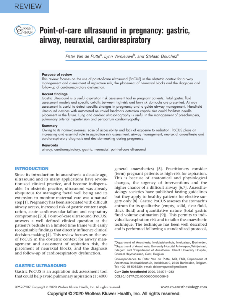 Point-Of-care Ultrasound in Pregnancy Gastric, Airway, Neuraxial ...