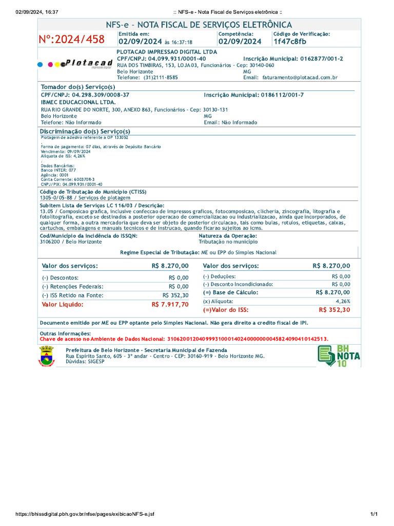 Plotacad - NF.2024-458- 01. Ibmec - OP. 133052 | PDF