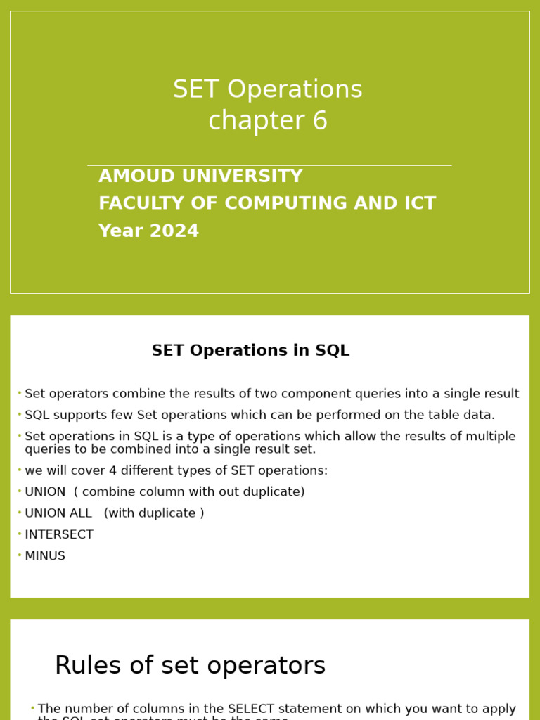 Chapter 6 SET OPERATORS | PDF