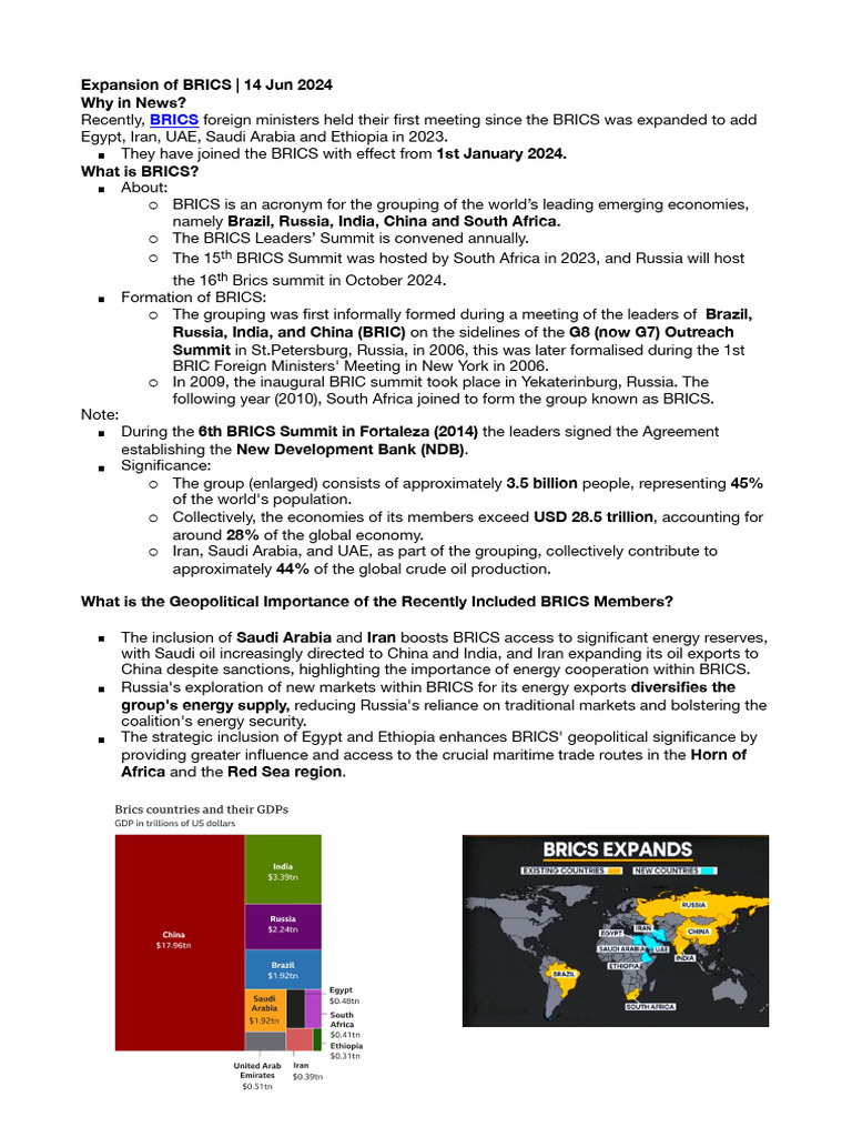 Expansion of BRICS - 14 Jun 2024 | PDF