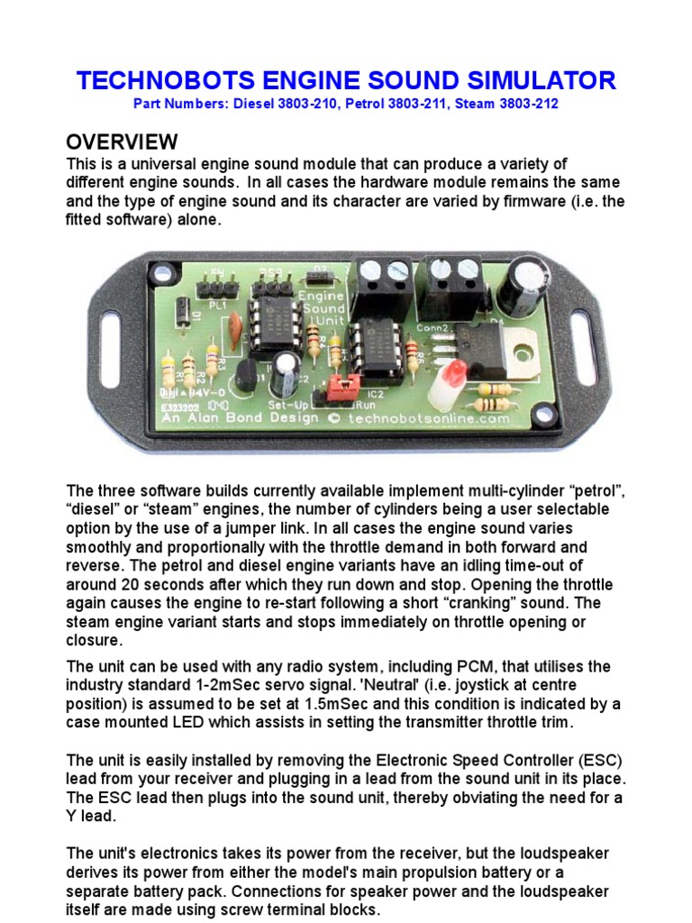Technobots Engine Sound Simulator | PDF | Loudspeaker | Battery ...