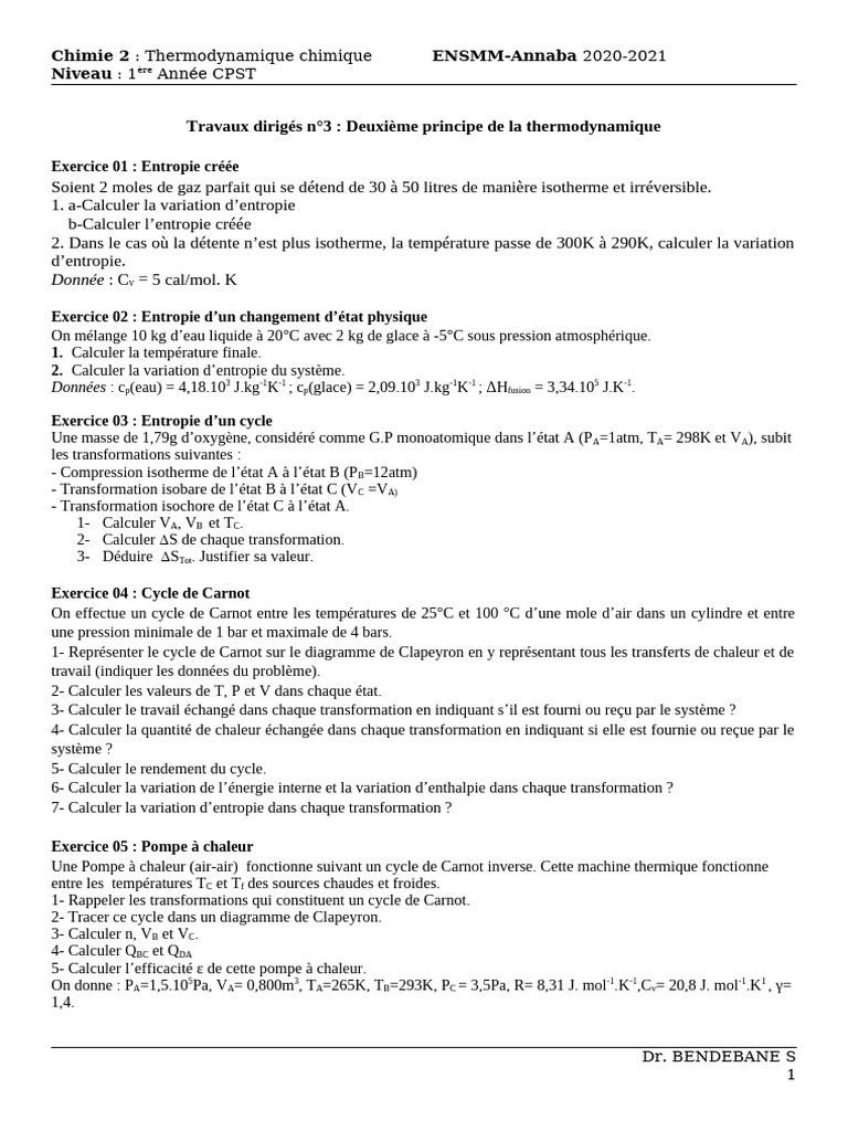 Série de TD 3 ENSMM | PDF