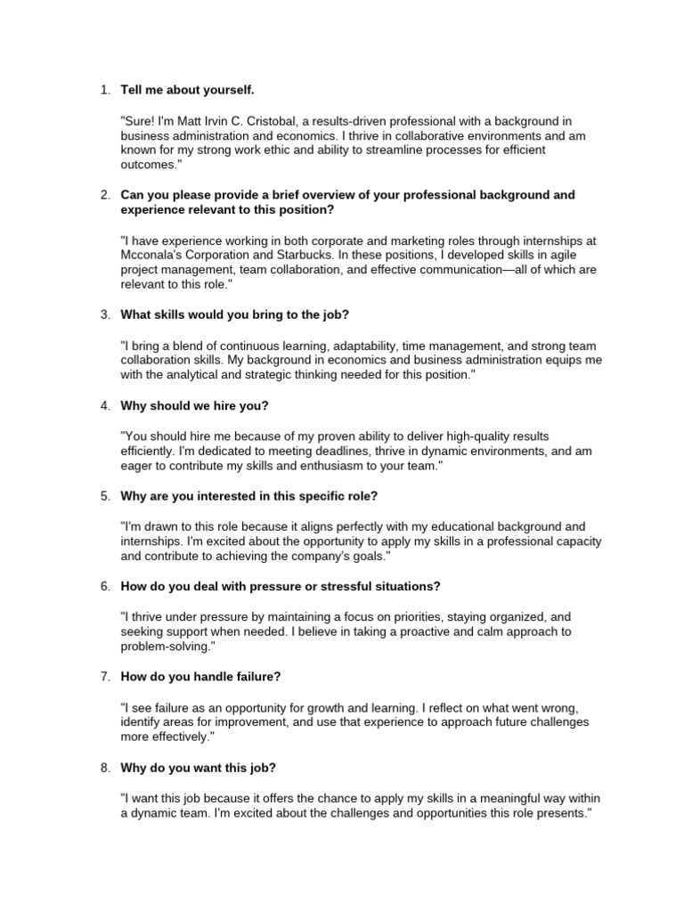 Interview Sample Answers | PDF