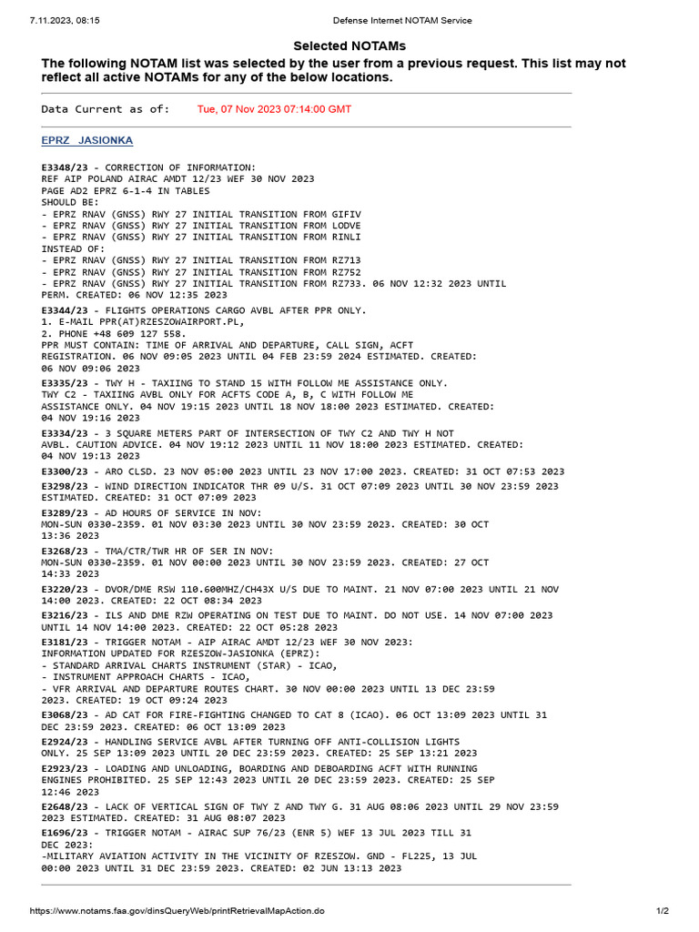 Defense Internet NOTAM Service | PDF