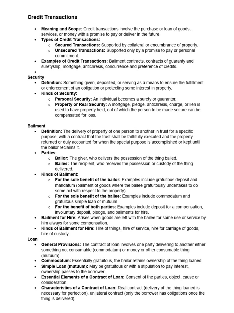 Credit Transactions Notes | PDF