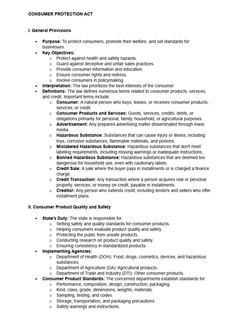 CONSUMER PROTECTION ACT Notes | PDF