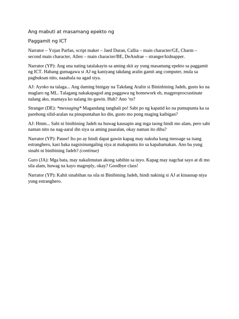 ICT Skit Tagalog | PDF