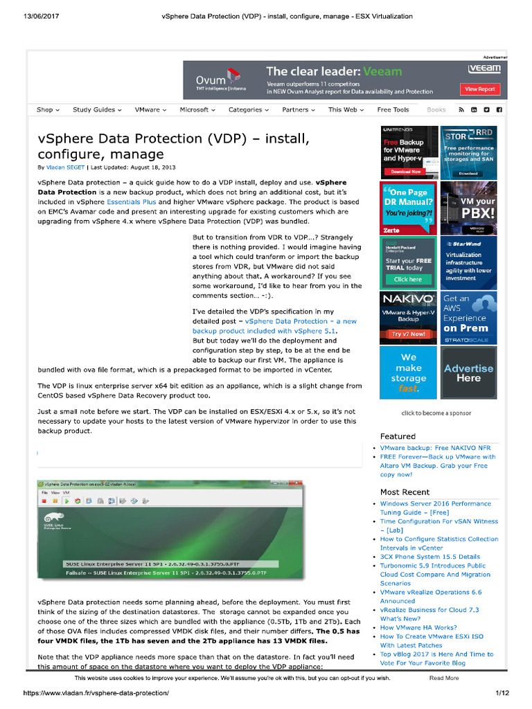 1 - vSphere Data Protection (VDP) - install, configure, manage - ESX Virtualization | PDF