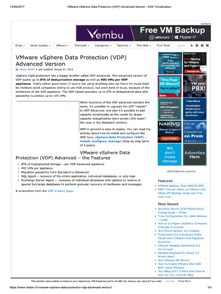 6 - VMware VSphere Data Protection (VDP) Advanced Version - ESX Virtualization | PDF