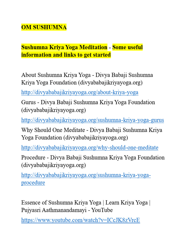 Sushumna Kriya Yoga Meditation Guide | PDF | Meditation | Career & Growth