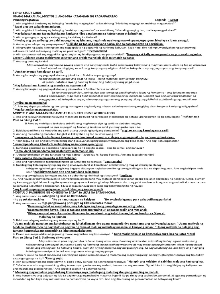 EsP10 Study-Guide Q1 | PDF | Philippines