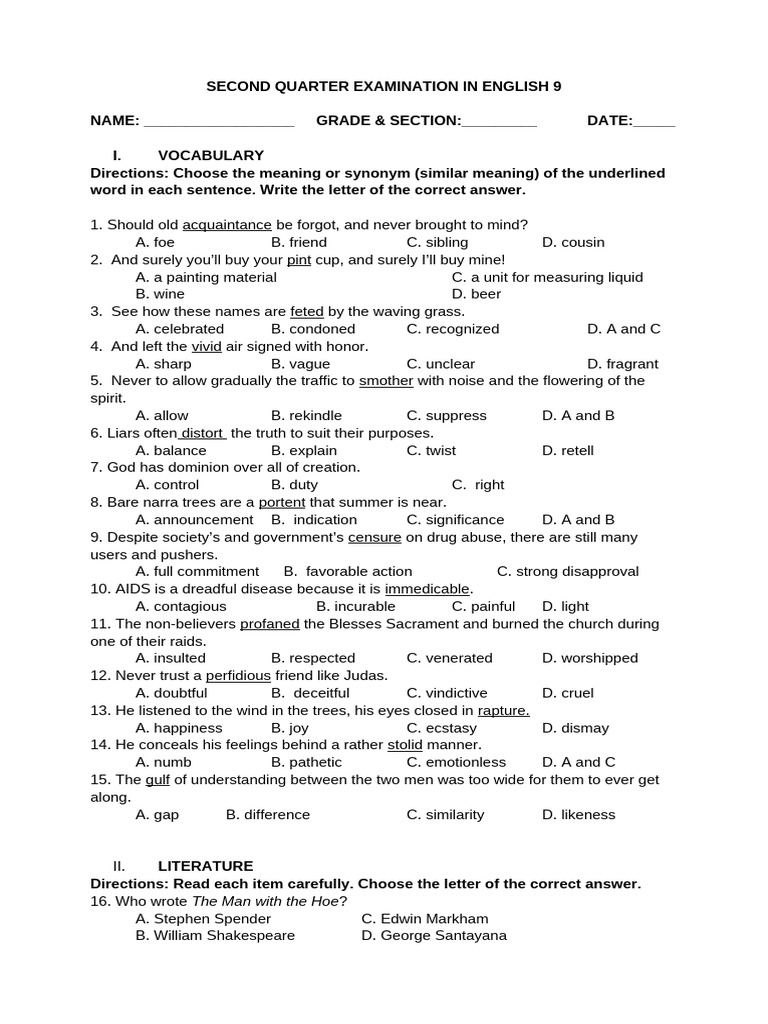 2nd Quarter Exam | PDF | Adverb | Part Of Speech