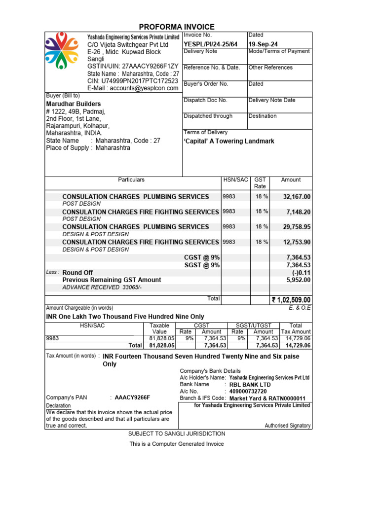 Proforma Invoice No. 64 | PDF