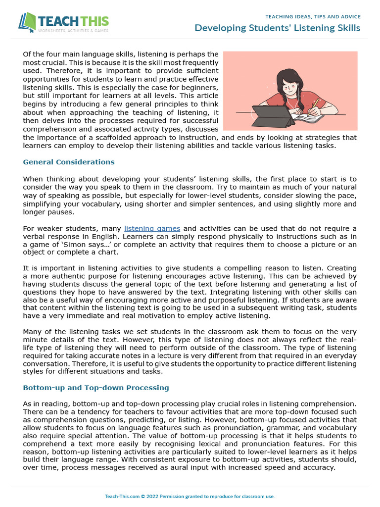 Developing Students Listening Skills | PDF